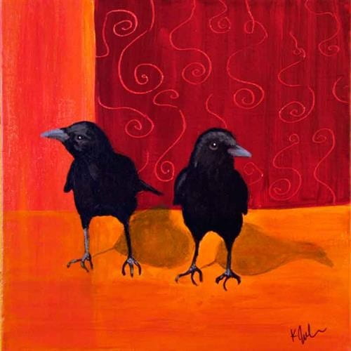Two Crows Studio - Crow Duo (Red and Orange w swirls)