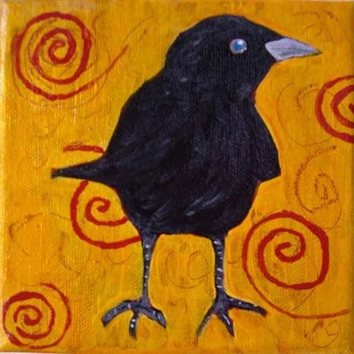 Two Crows Studio - Young Crow (Yellow and red swirls)
